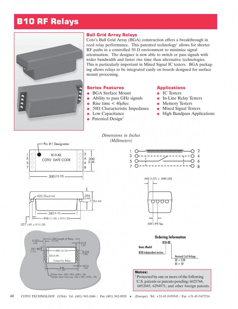 COTO B10 RF relay datasheet page 1