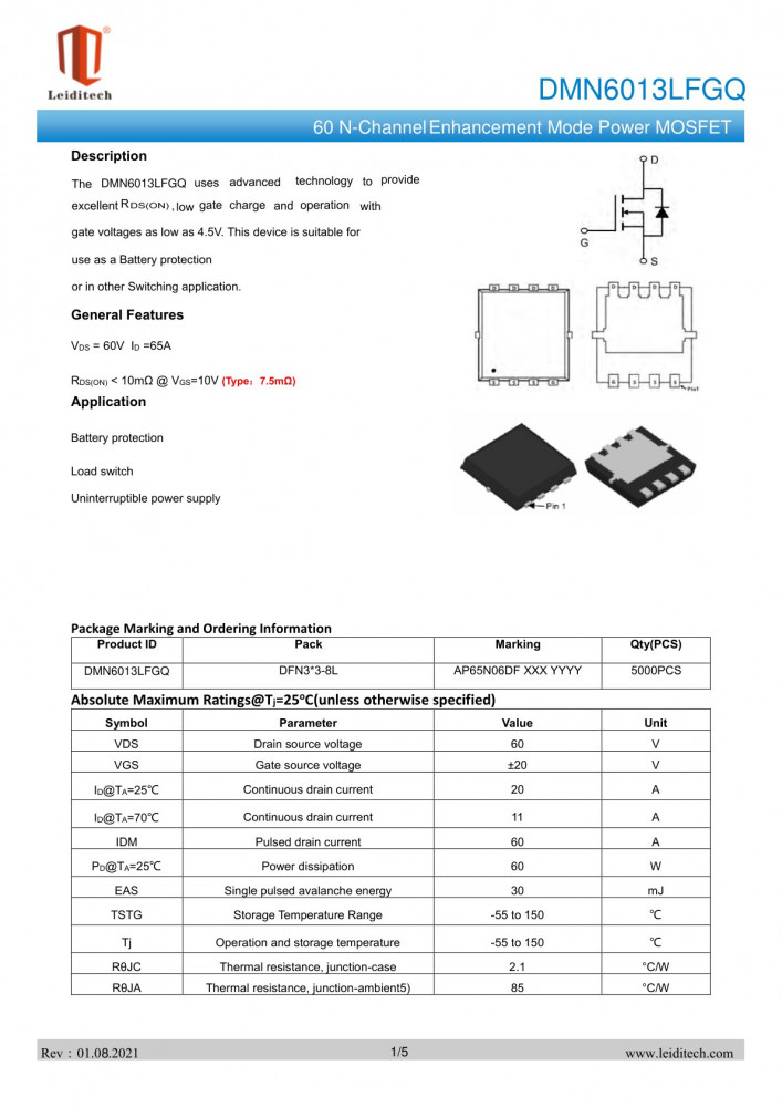 DMN6013LFGQ datasheet page 1