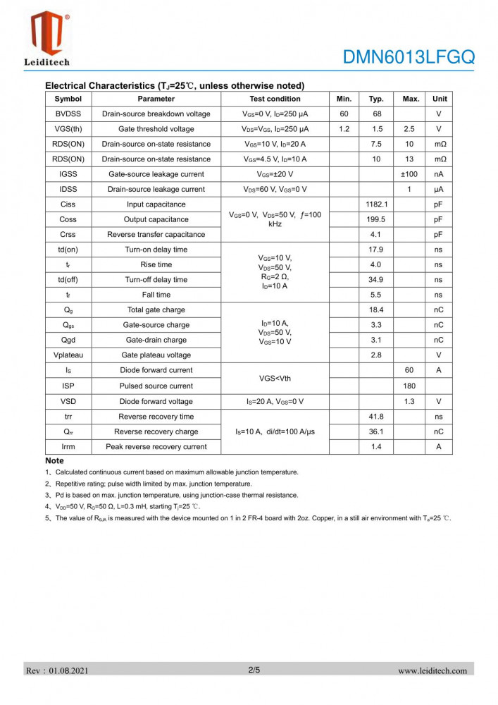 DMN6013LFGQ datasheet page 2