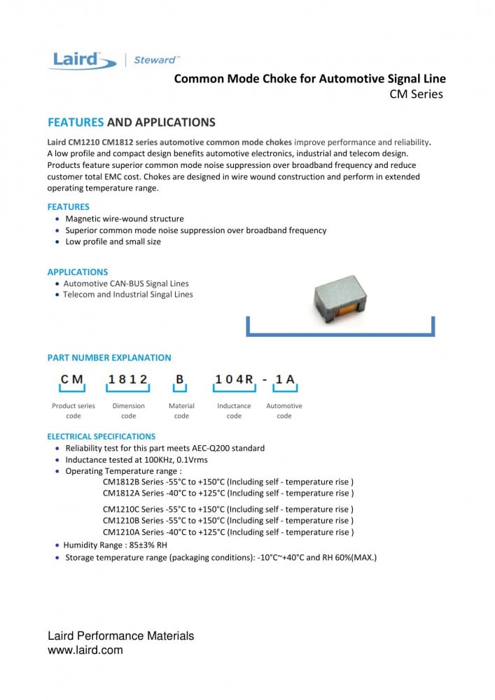 Laird CM series datasheet page 1