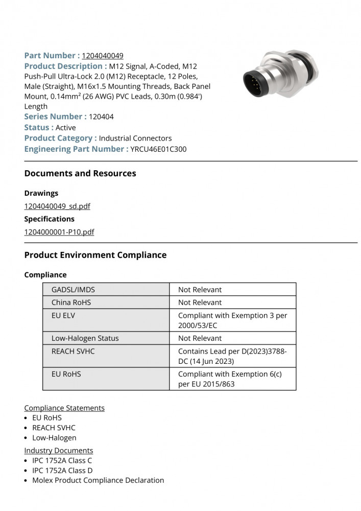 Molex product specification page image 1