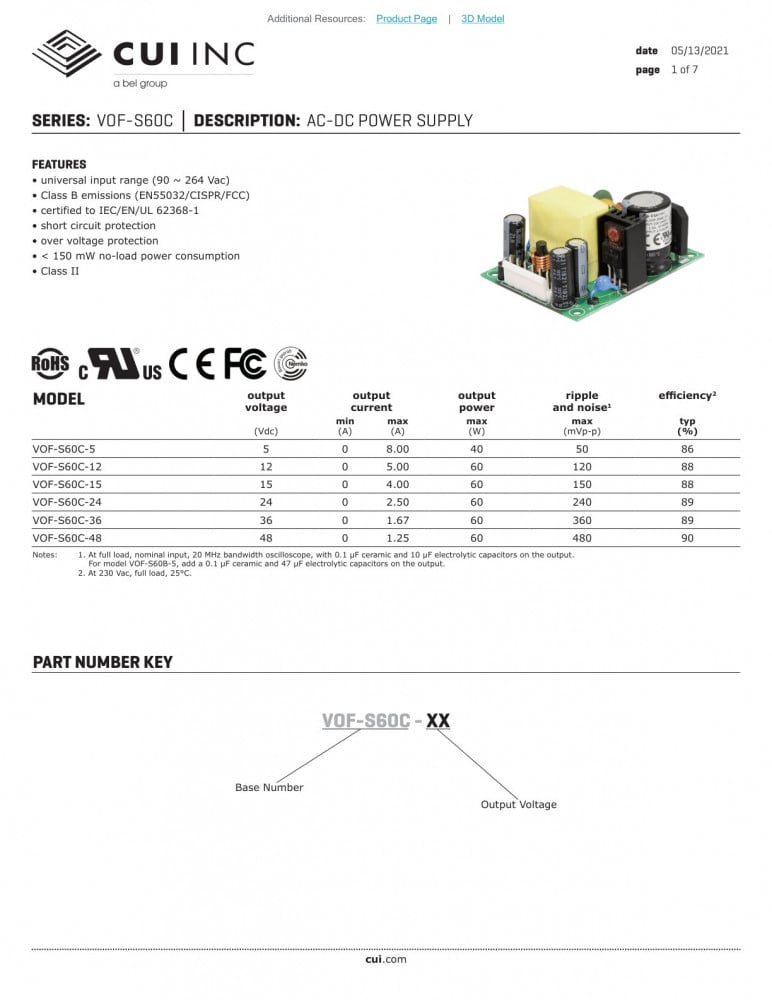 VOF-S60C datasheet page 1