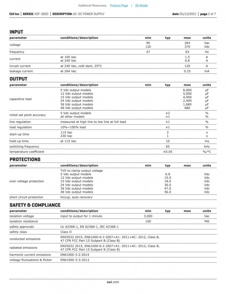 VOF-S60C datasheet page 2