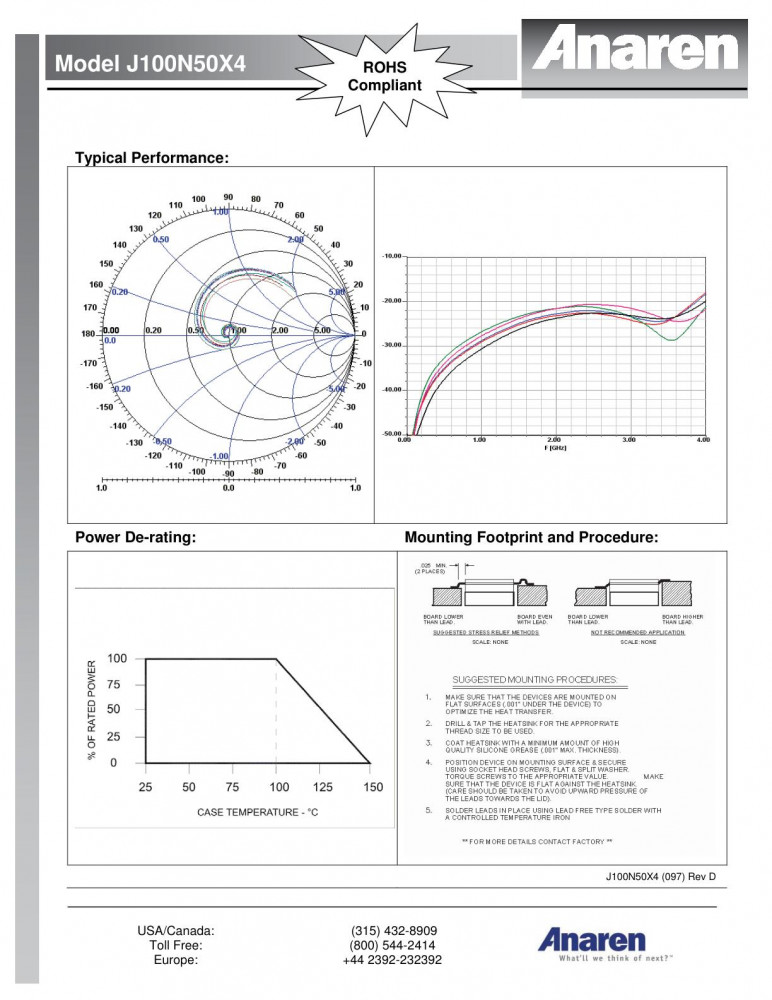 Anaren J100N50X4 datasheet page 2