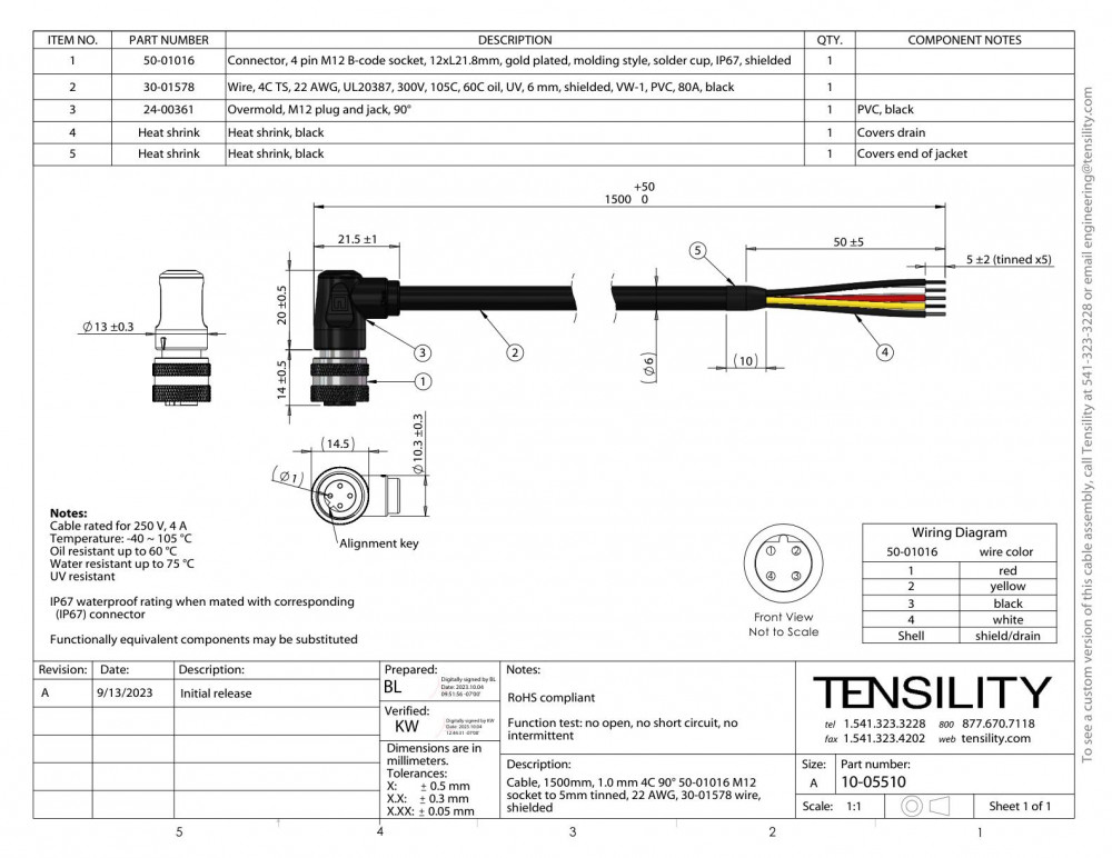 Tensility International 10-05510 product drawing and wiring information