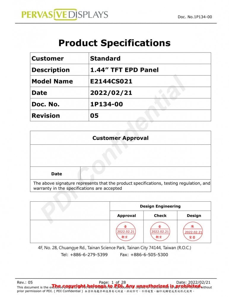 E2144CS021 specification page 1