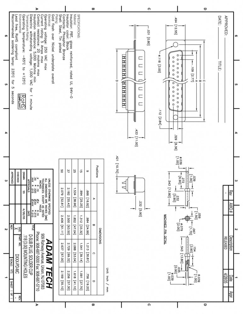 ADAM TECH DB25-PD-MC technical drawing