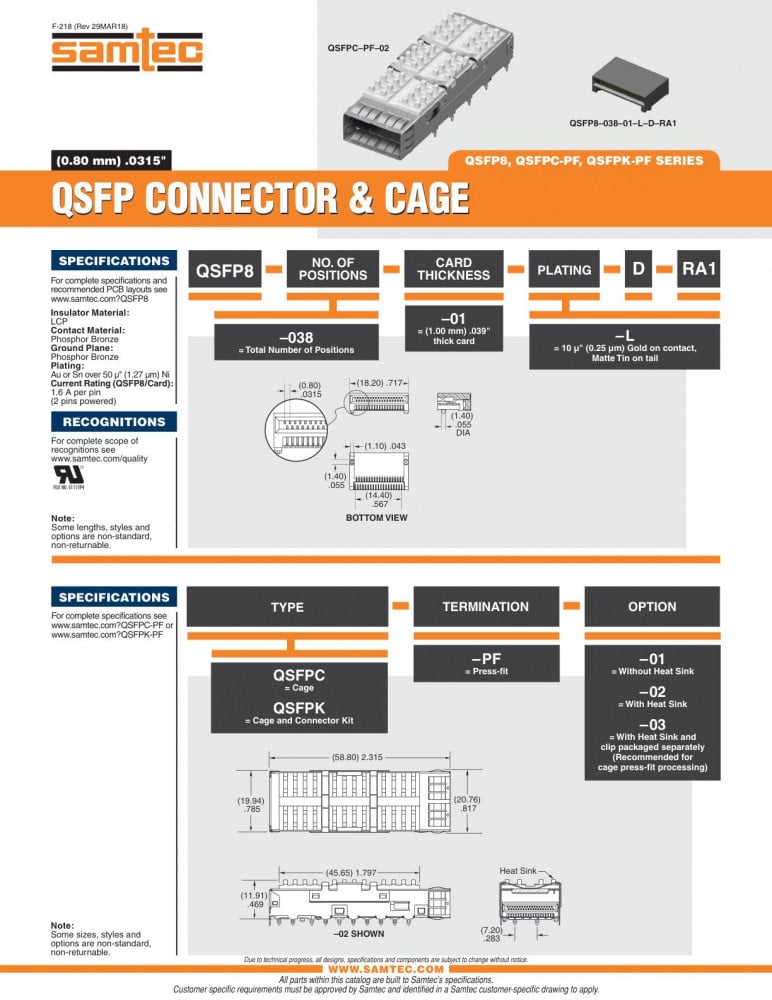 Samtec QSFPK-PF series technical document page