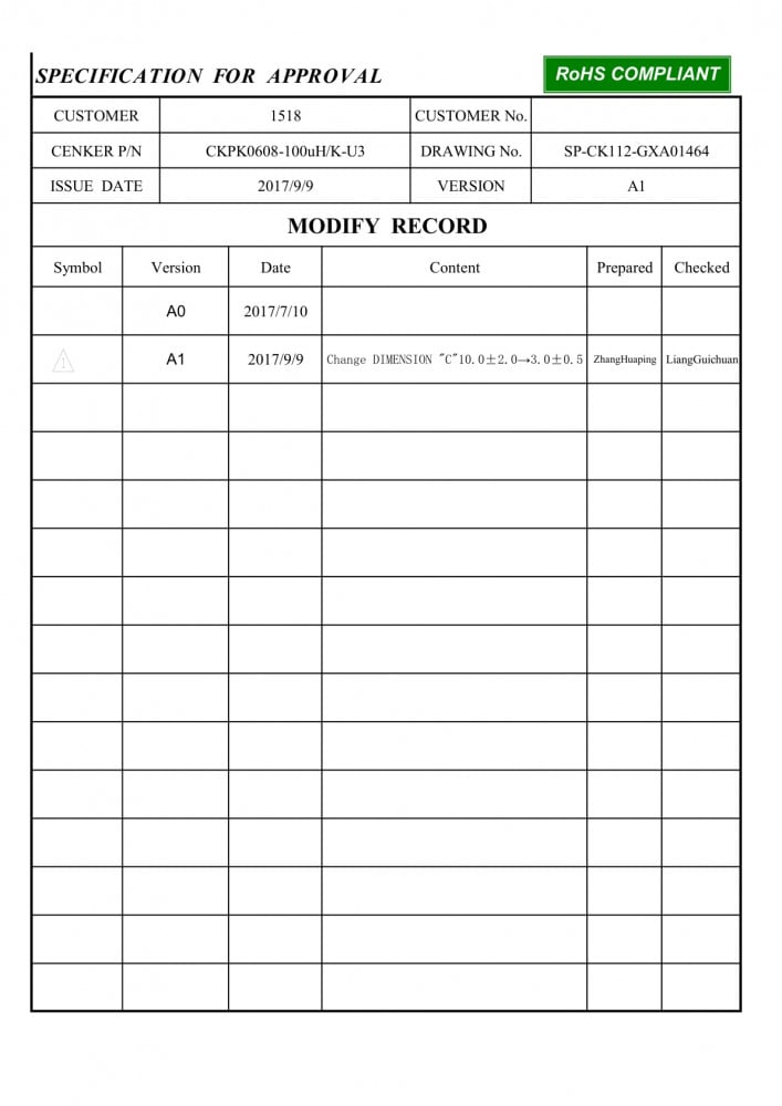 CKPK0608-100uH/K-U3 approval specification page 2