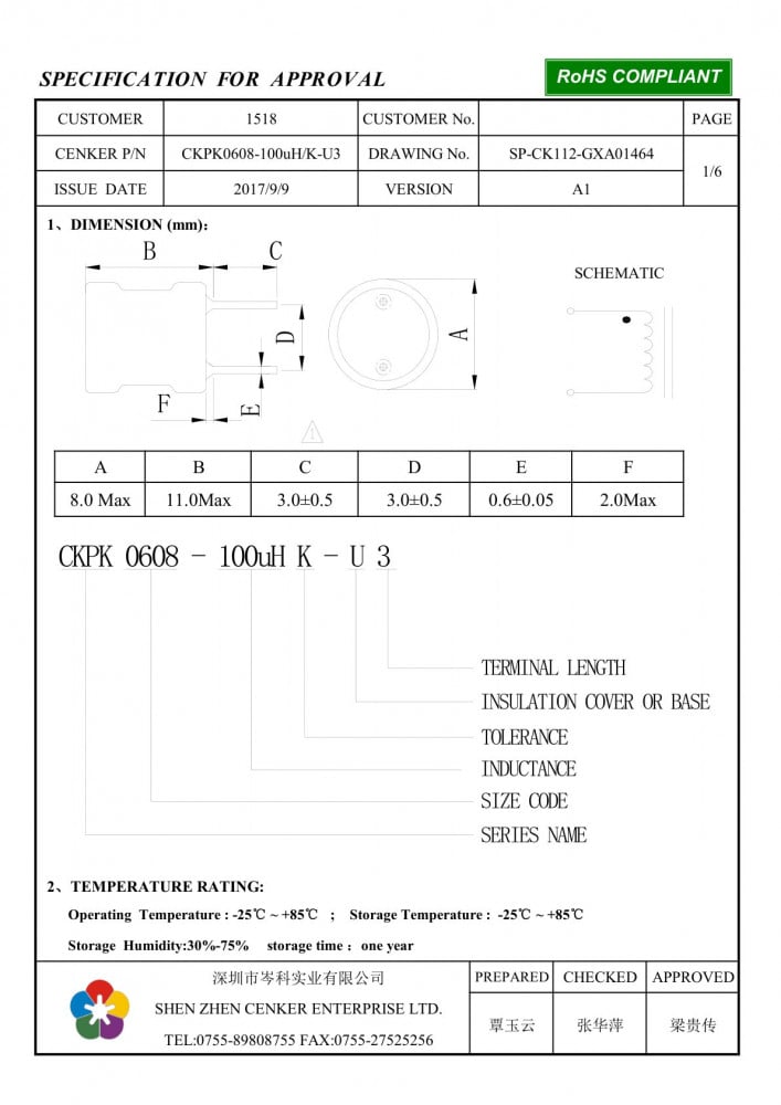 CKPK0608-100uH/K-U3 approval specification page 3