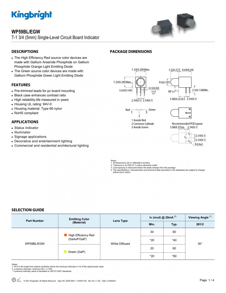 WP59BL/EGW datasheet page 1