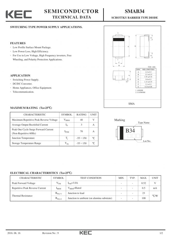 KEC SMAB34-RTK/HG datasheet page 1