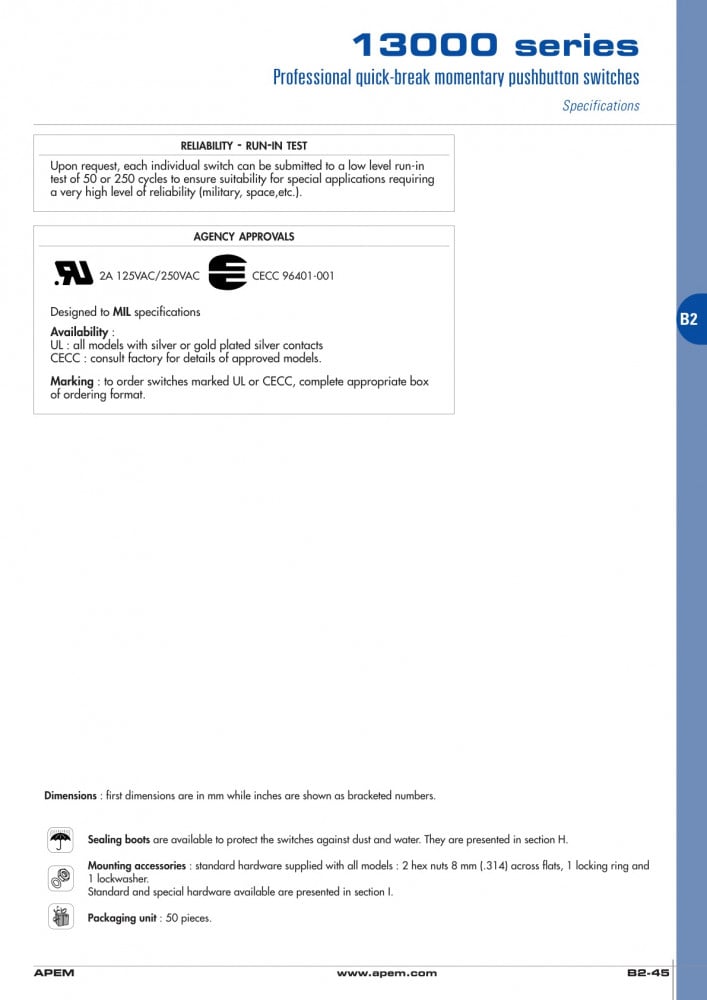 APEM U482 technical document page 2