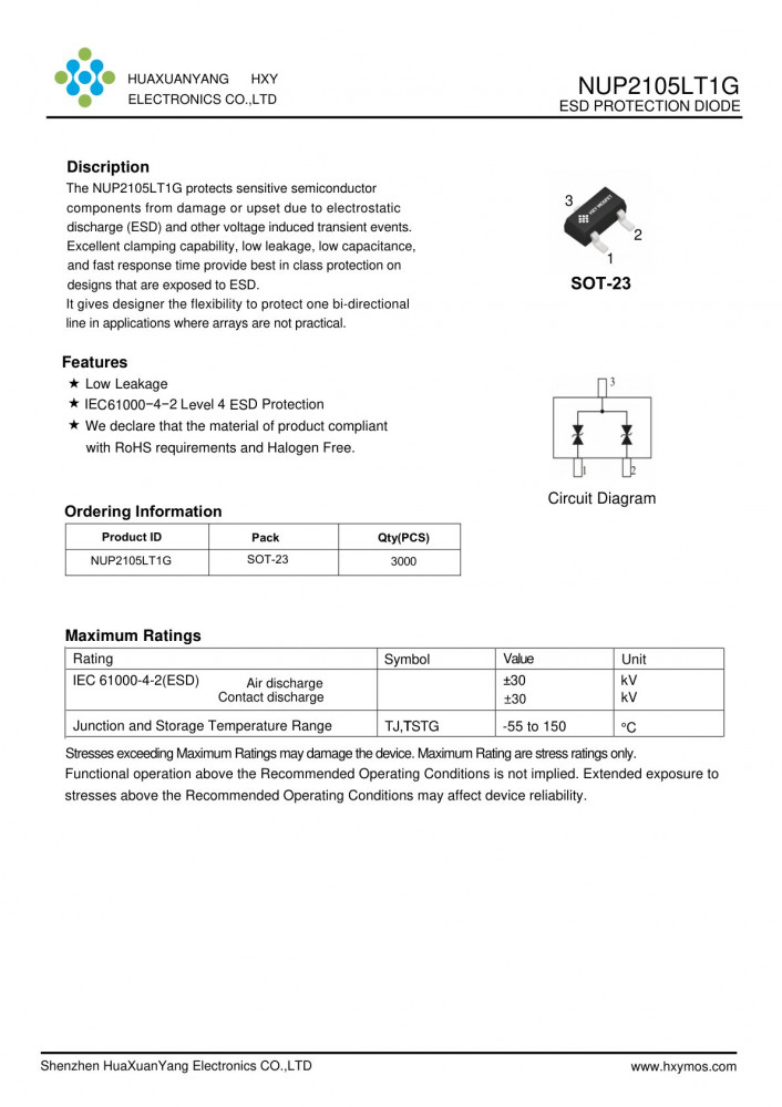 NUP2105LT1G datasheet page 1