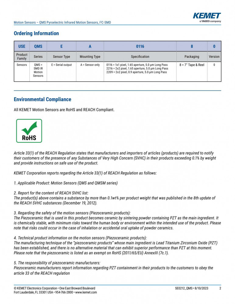 KEMET USEQMSEA220980 technical document page 2