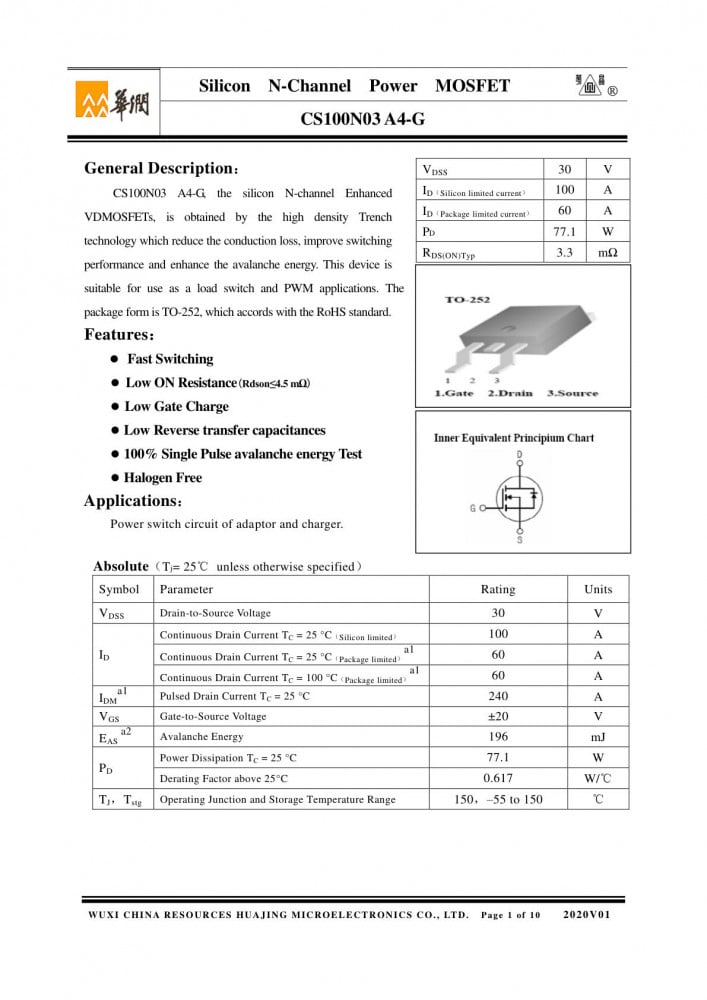 CS100N03A4-G datasheet page 1