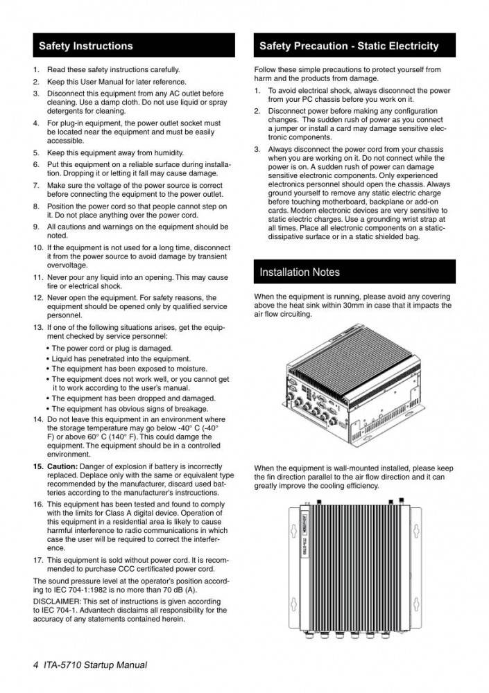 ITA-5710 startup manual page 4