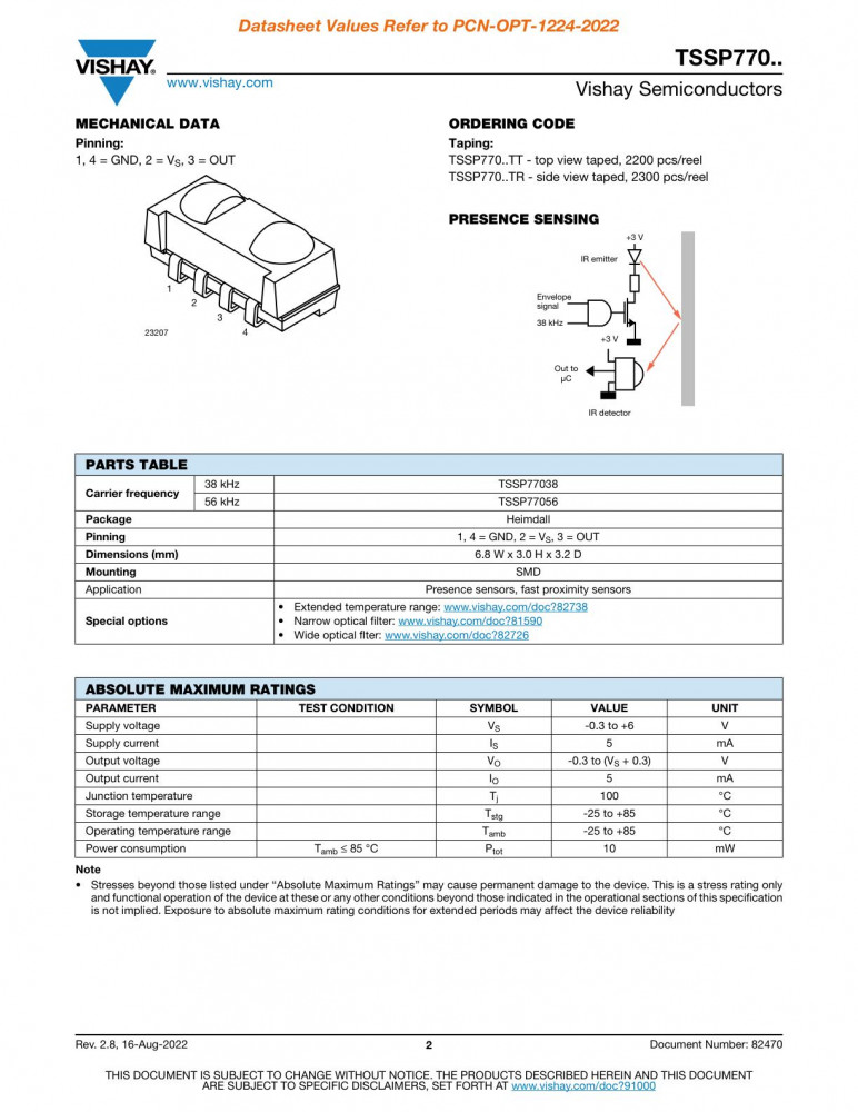 TSSP77038ETR datasheet page 2