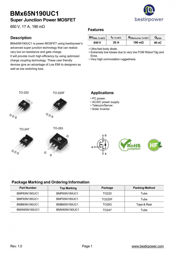 BMW65N190UC1 datasheet page 1