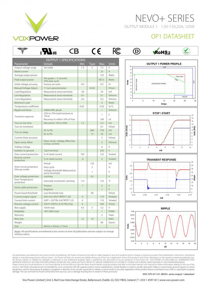 OP1 NEVO+ series Output 1 technical document page