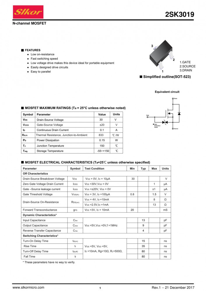 2SK3019 datasheet page 1