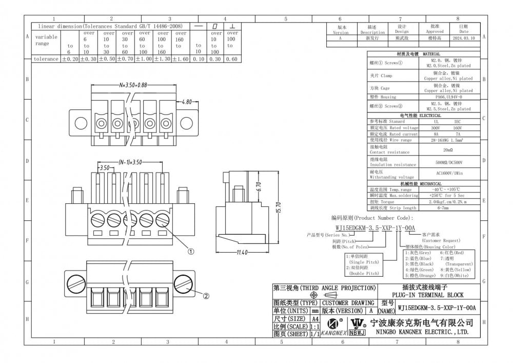 KANGNEX WJ15EDGKM-3.5-04P-14-00A technical drawing page 1