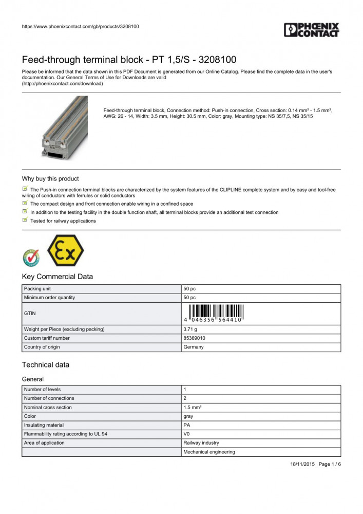 PT 1,5/S technical document page 1