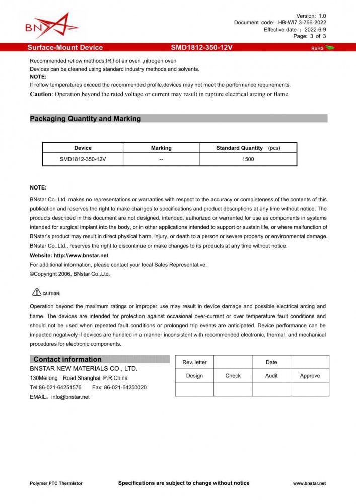 BNstar SMD1812-350-12V datasheet page 3