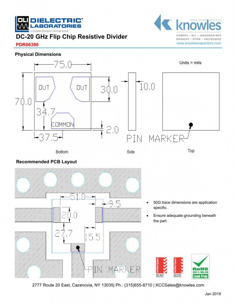 PDR06390 physical dimensions and recommended PCB layout