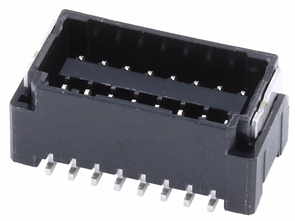 2.00mm Pitch, Micro-Lock Plus PCB Header, Dual Row, Right Angle, Surface Mount, Matte Tin Plating, 16 Circuits, Low-Halogen, Black