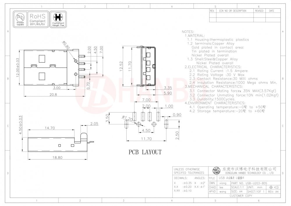 USB-U203-BDS technical document preview