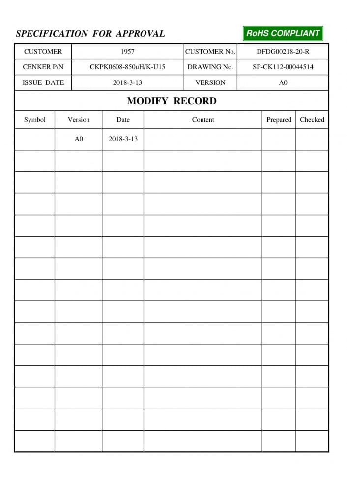 CKPK0608-850uH/K-U15 dimensions page