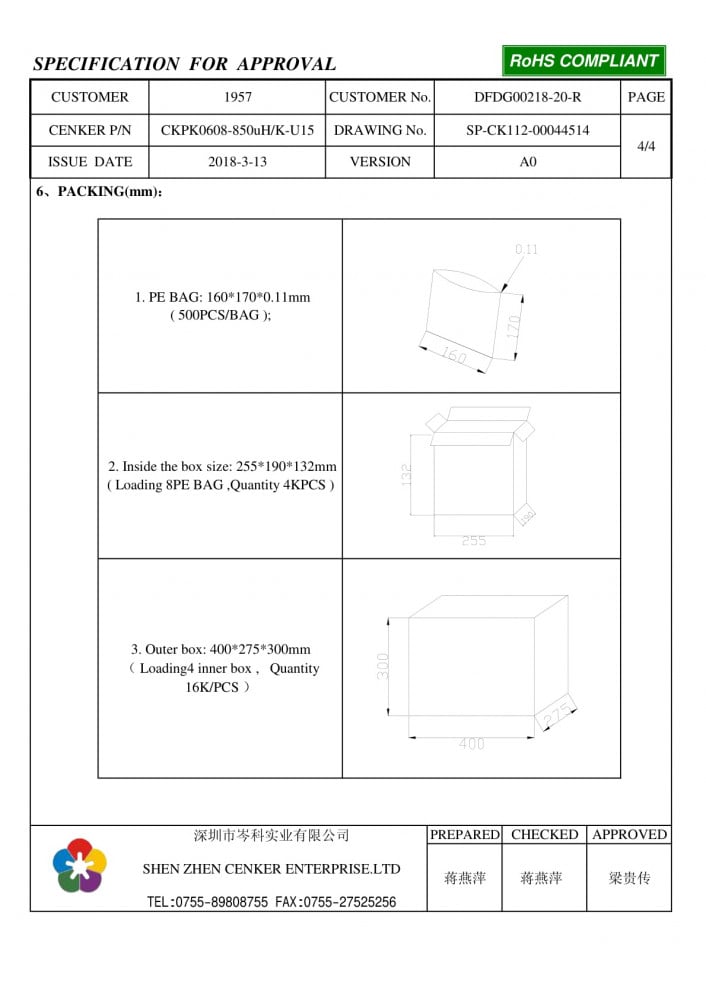 CKPK0608-850uH/K-U15 drawing page