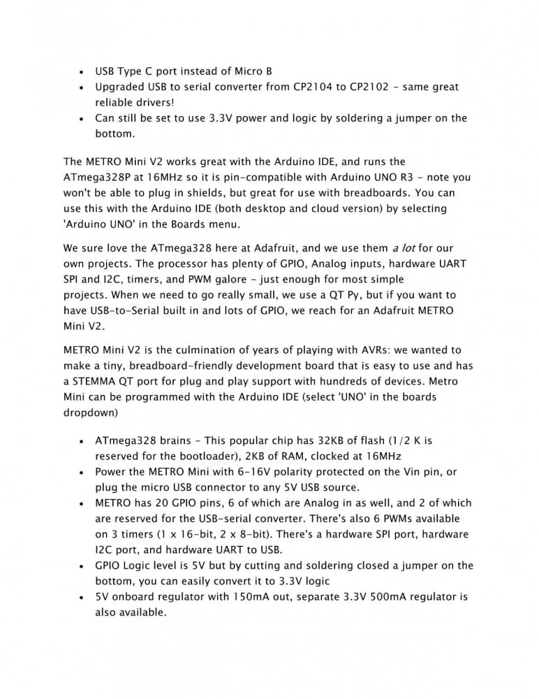 Adafruit METRO Mini 328 V2 technical document page 2