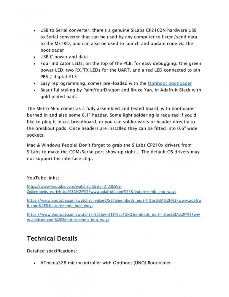 Adafruit METRO Mini 328 V2 technical document page 3