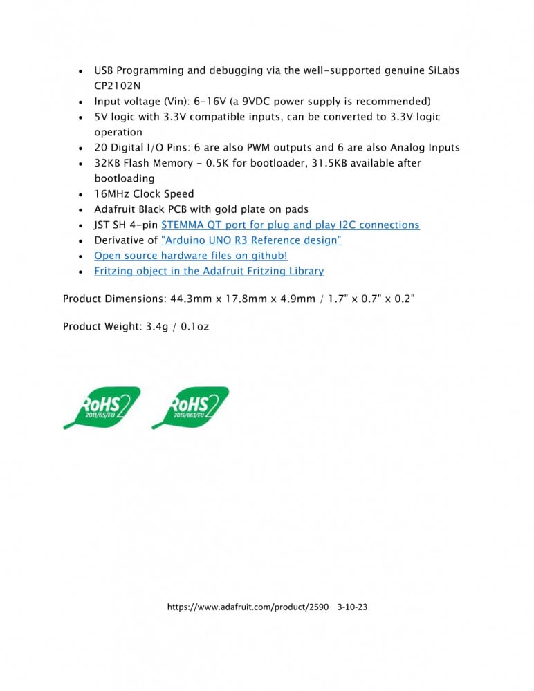 Adafruit METRO Mini 328 V2 technical document page 4