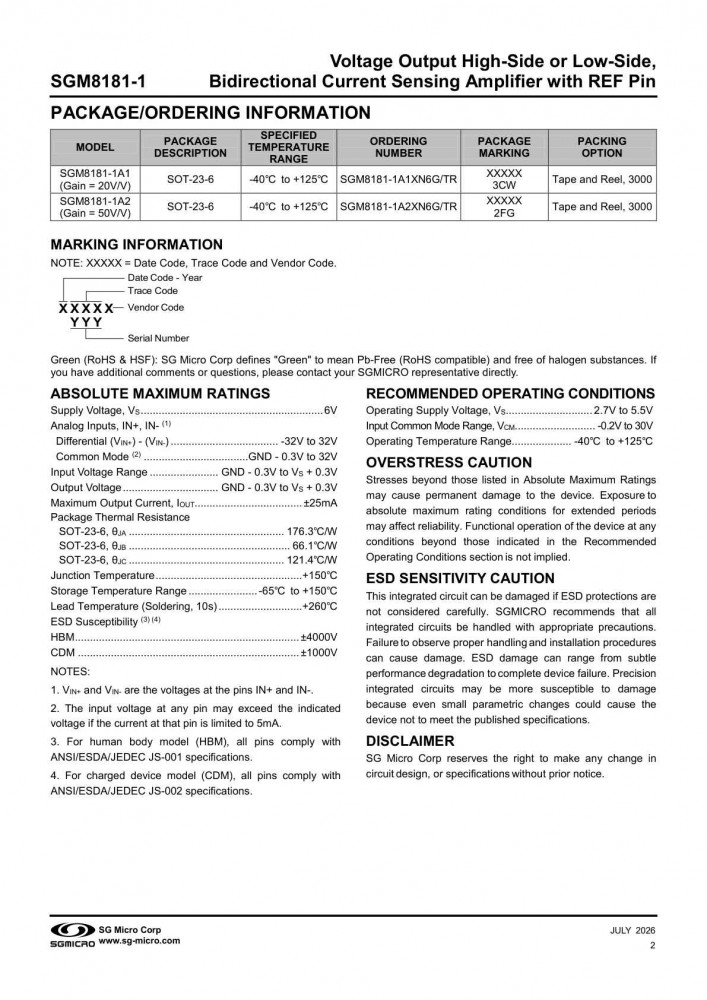 SGM8181-1 datasheet page 2