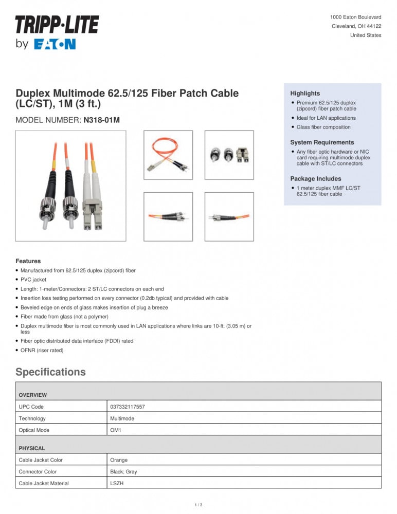 EATON N318-01M technical document page 1