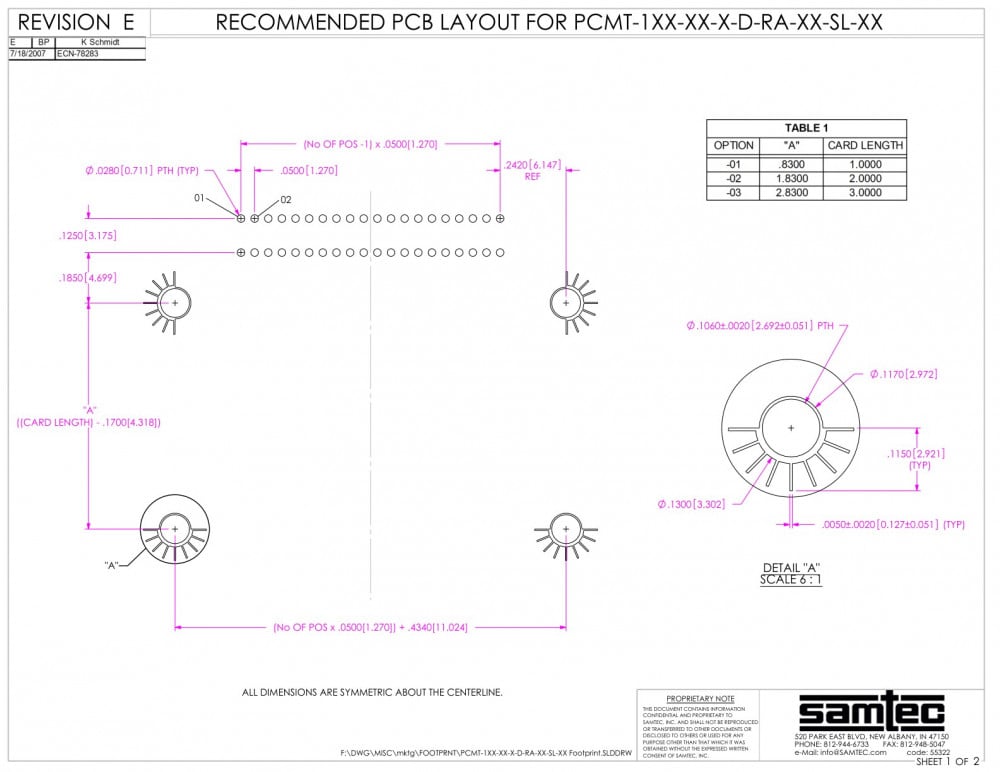 Samtec PCMT technical drawing page 1