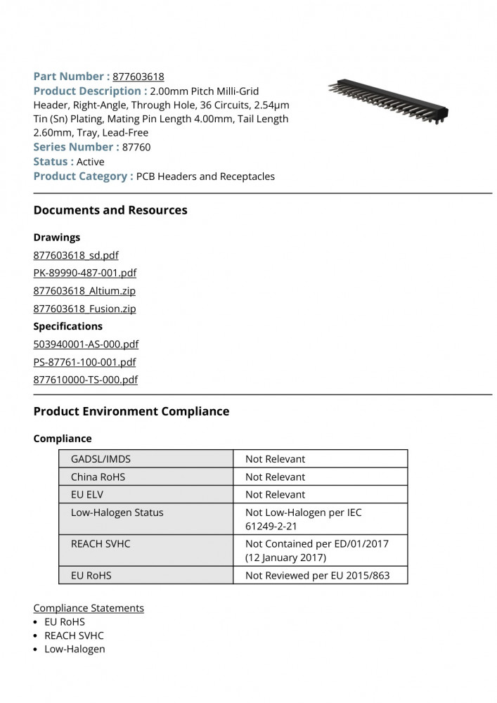 MOLEX 877603618 technical document preview, page 1