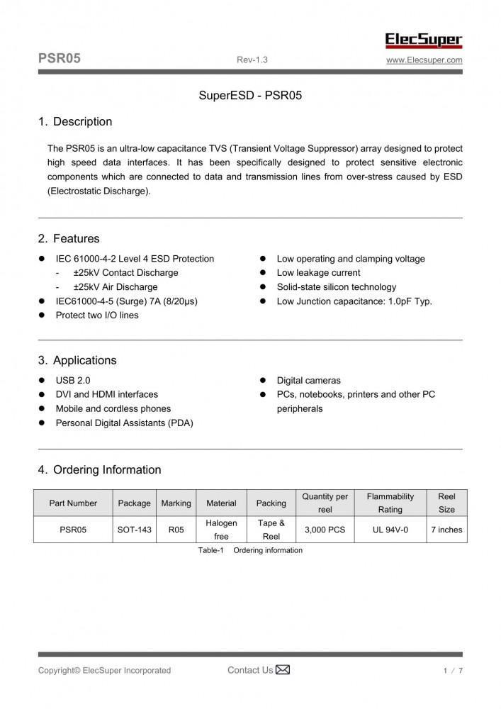 PSR05 datasheet page 1