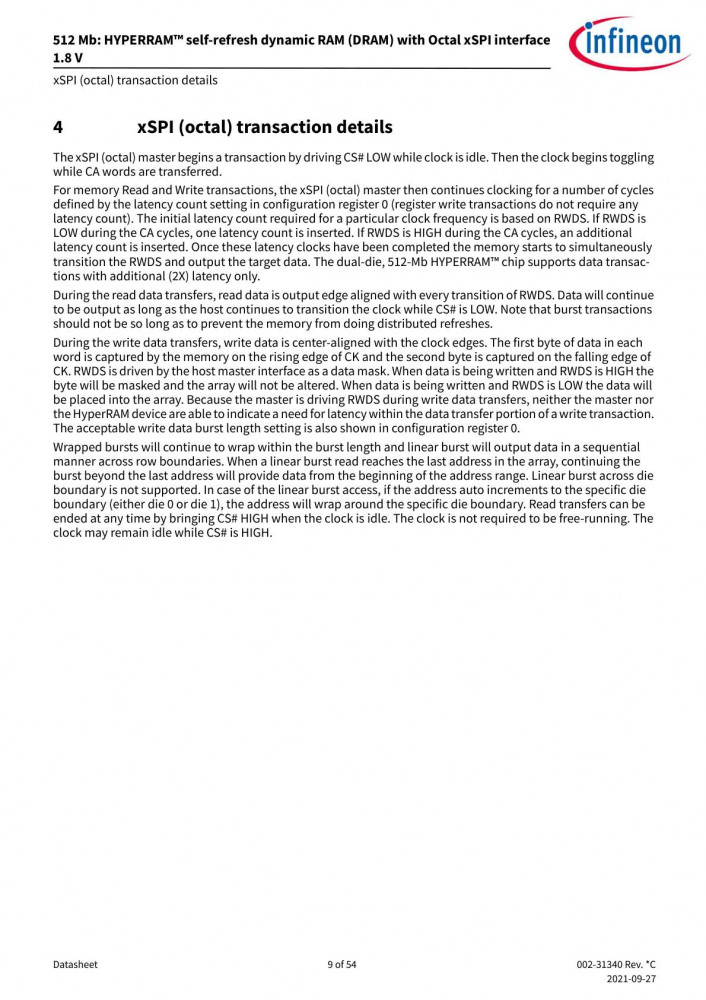 HYPERRAM technical document page 9