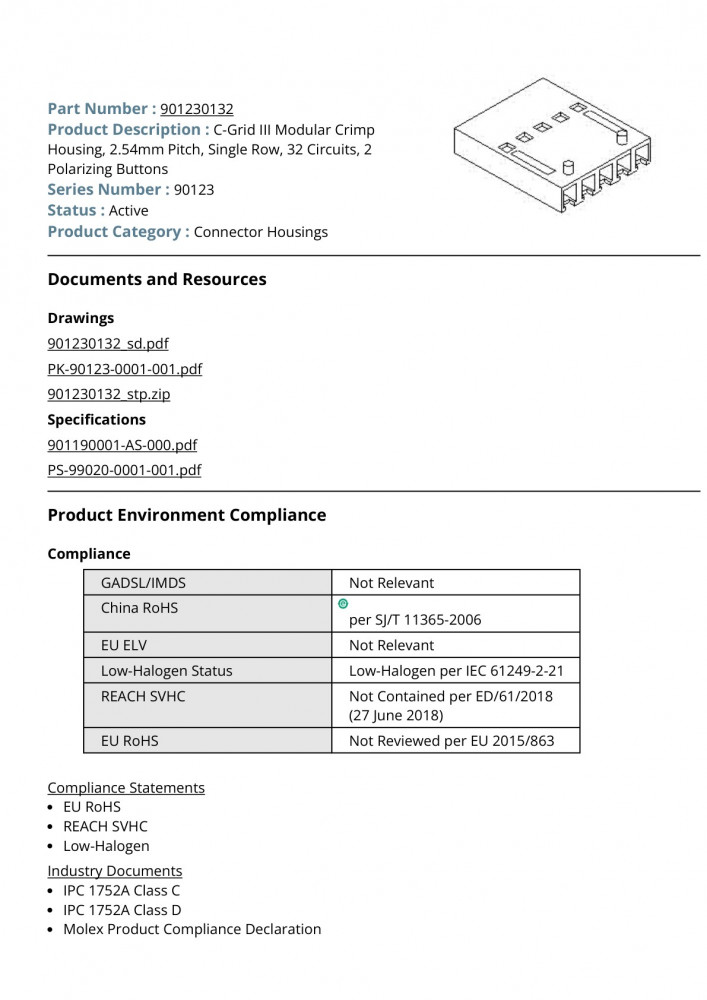 MOLEX 901230132 technical document preview, page 1