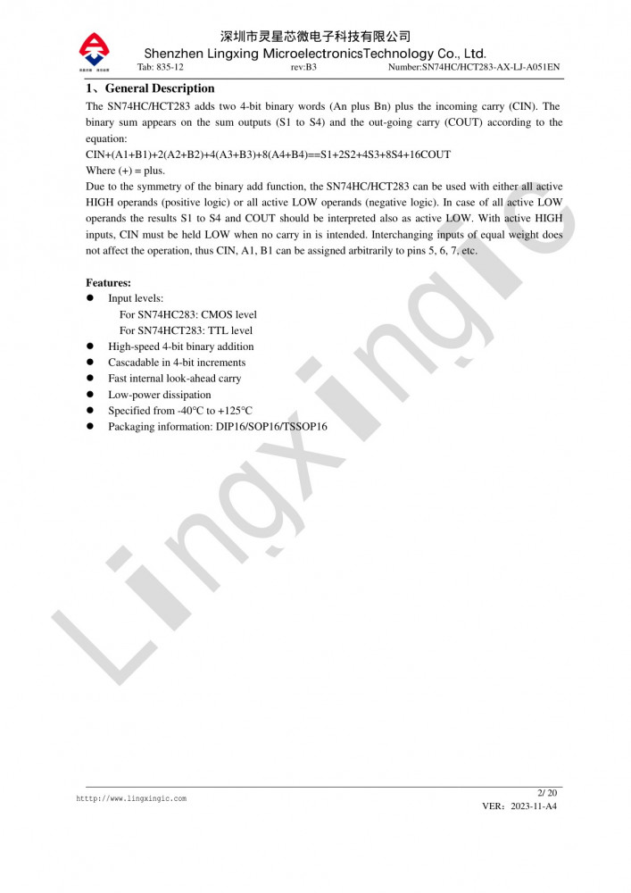 SN74HC283DR(LX) datasheet page 2