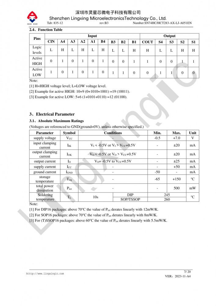 SN74HC283DR(LX) datasheet page 7