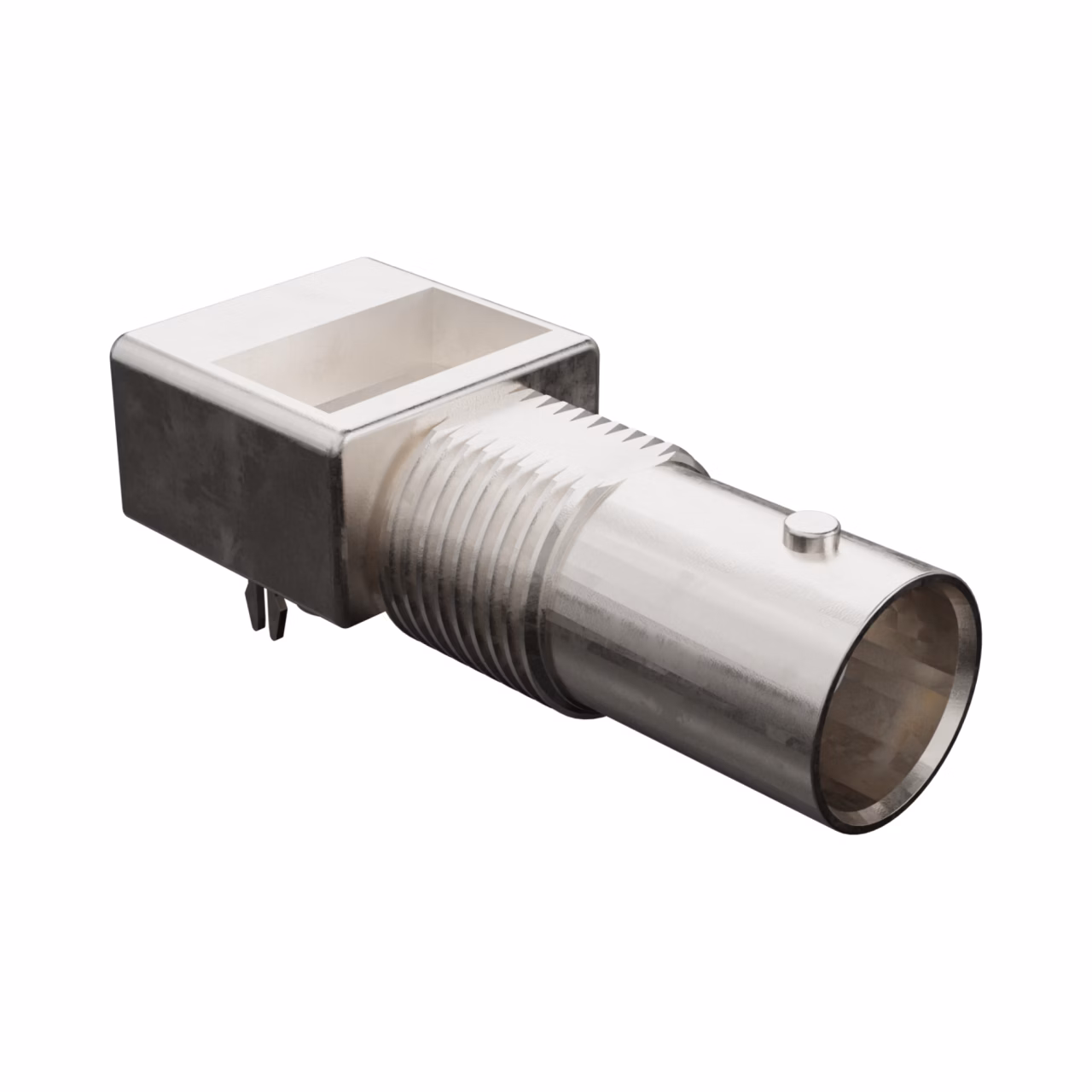 BNC Jack, Right-Angle, Bulkhead Receptacle, PCB, Die Cast Body, Bright Tin (Sn) Plated, Low Profile, Housing Height 8.69mm, Nut and Lockwasher Not Included, Tray, 75 Ohms for sale