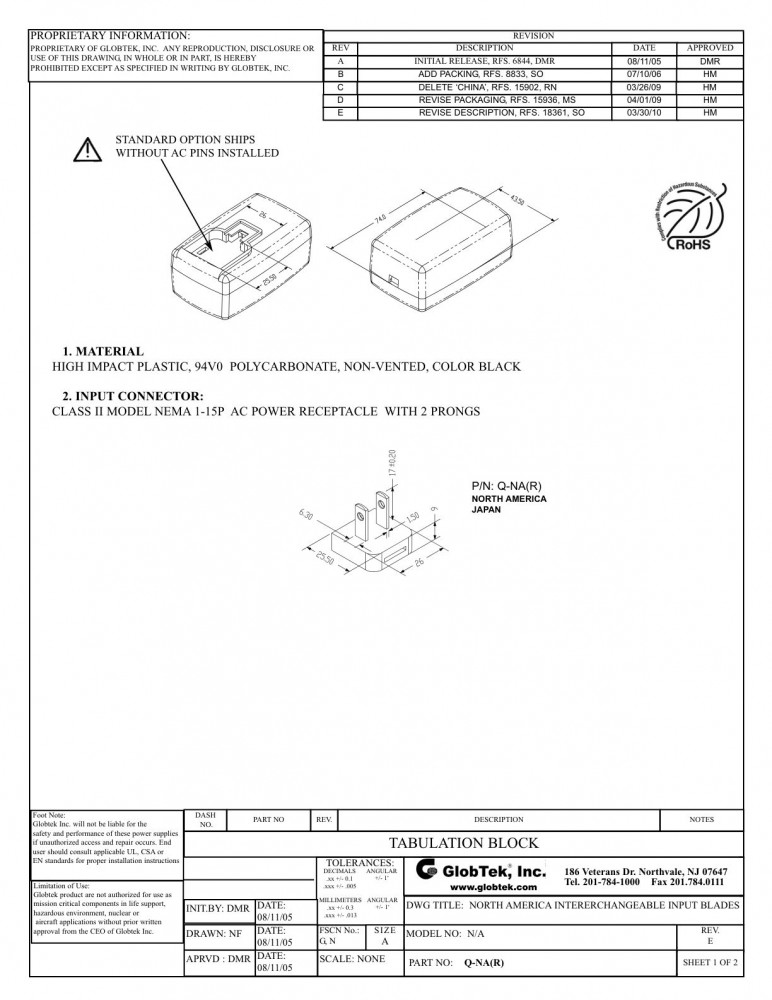 Q-NA(R) technical drawing, page 1