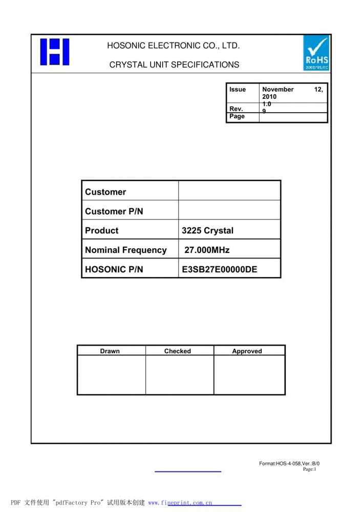 HOSONIC E3SB27E00000DE specification page 1