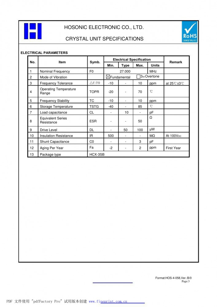 HOSONIC E3SB27E00000DE specification page 3