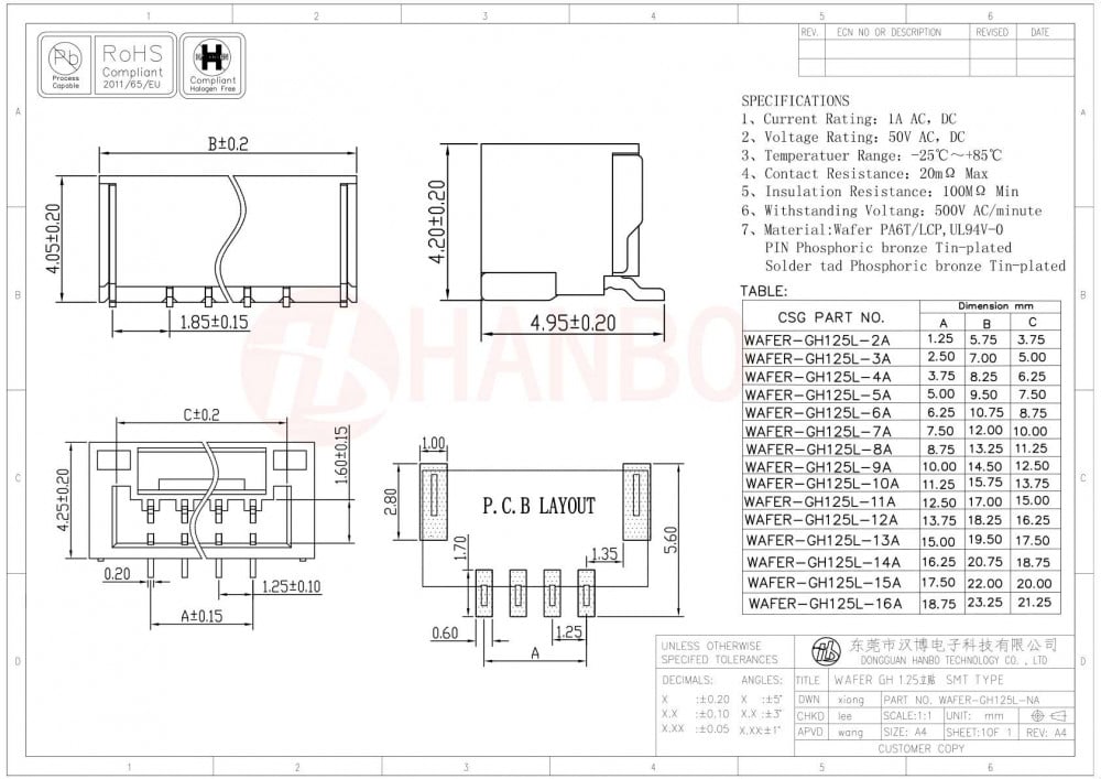 Hanbo Electronic WAFER GH 1.25 technical drawing page 4